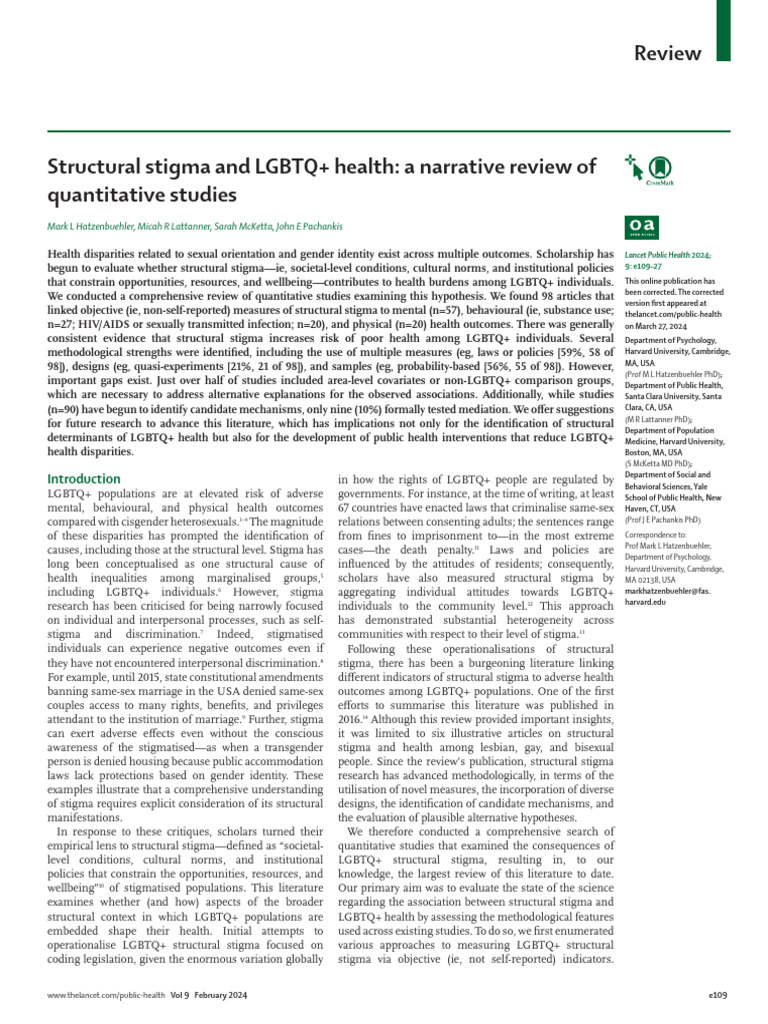 Structural Stigma and LGBTQ+ Health A Narrative Review of Quantitative ...