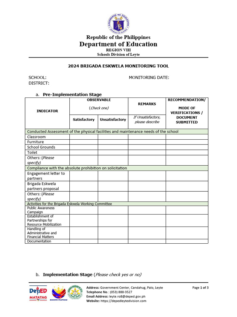 Brigada Eskwela Monitoring Tool | PDF | Pollution | Environmental Issues