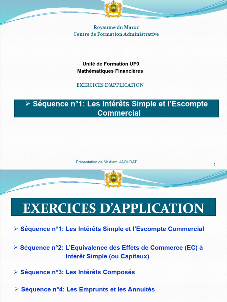 Exercices Application Corrigé S1 Et S2 M F | PDF | Centre d'intérêt | Prêts