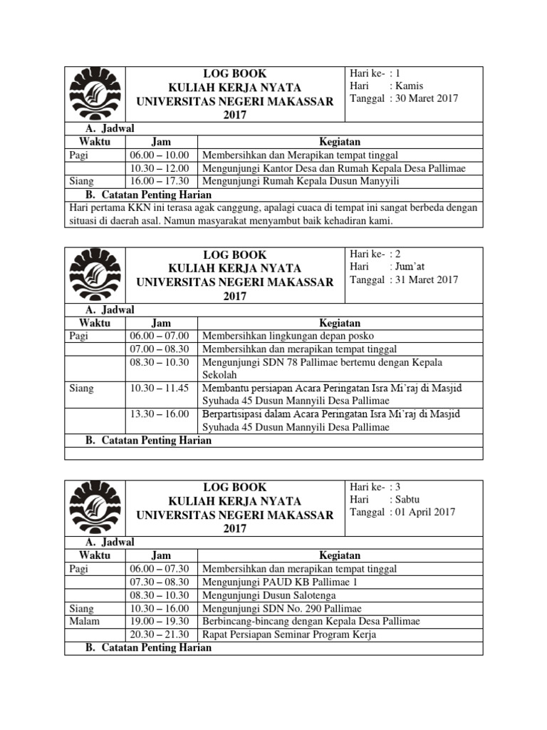 Contoh Log Book KKN | PDF