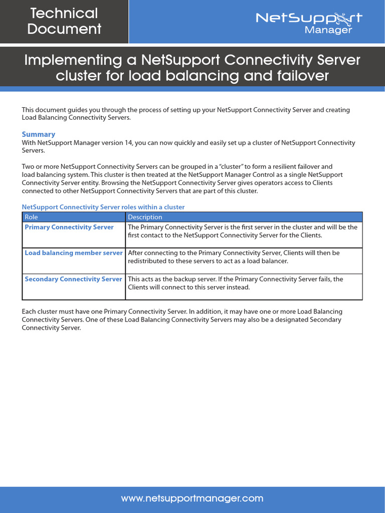 Implementing A NetSupport Connectivity Server Cluster For Load Balancing and Failover | PDF ...