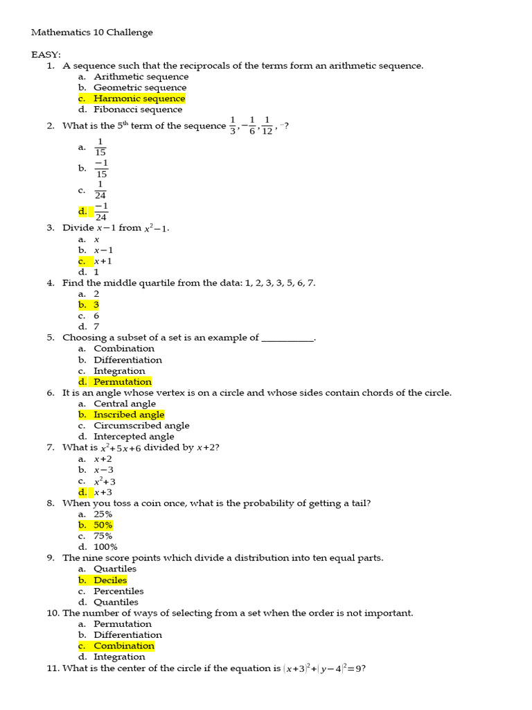Mathematics 10 Challenge | PDF | Circle | Line (Geometry)