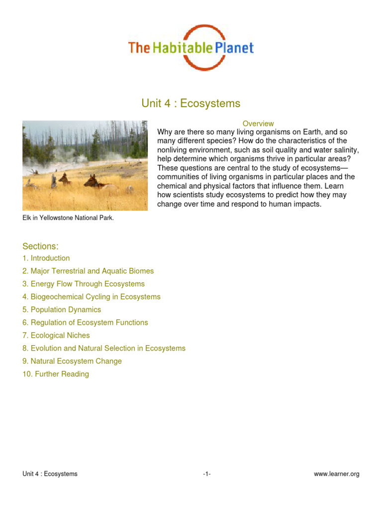 Habitable Planet - Unit 4 - Ecosystem | PDF | Ecosystem | Primary ...