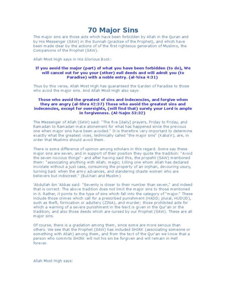 70 Major Sins | PDF | Religious Belief And Doctrine | Monotheistic ...
