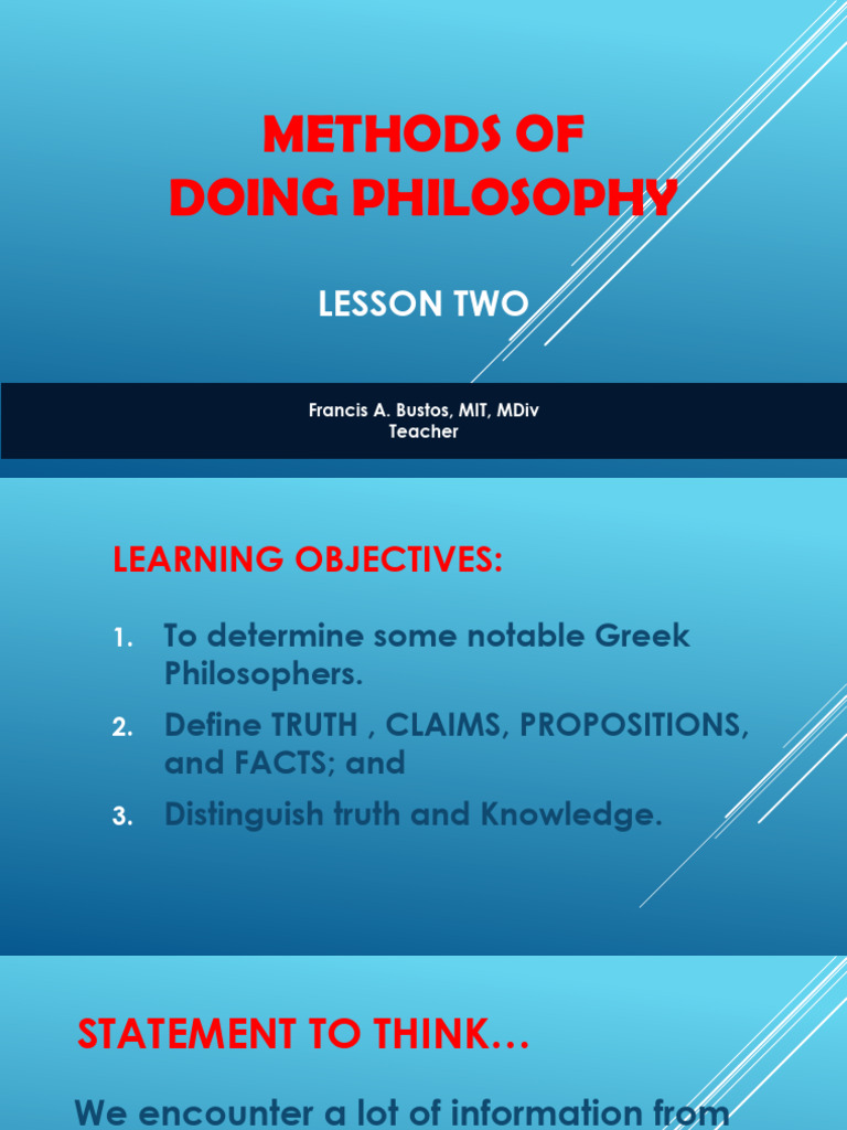 Intro To Philosophy Doing Philosophy Lesson-2 Student | PDF | Knowledge ...