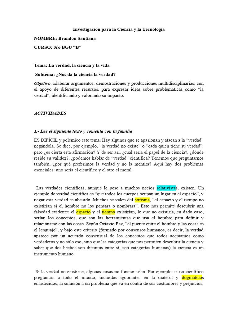 Deber Brandon ICT | PDF | Verdad | Moralidad