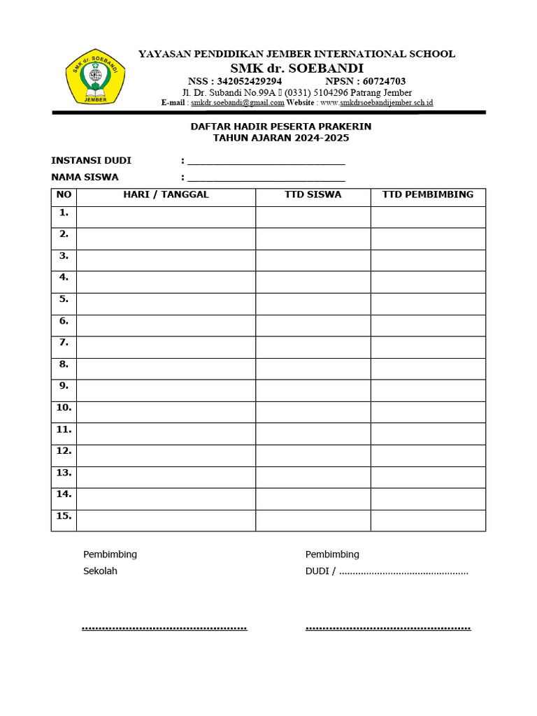 Form Absensi Peserta Dan Pembimbing Prakerin | PDF | Bisnis