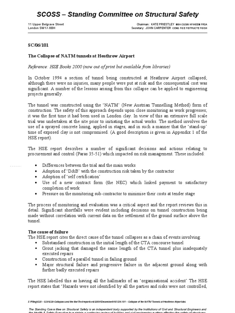 Collapse of The NATM Tunnels at Heathrow Airport | PDF | Risk ...
