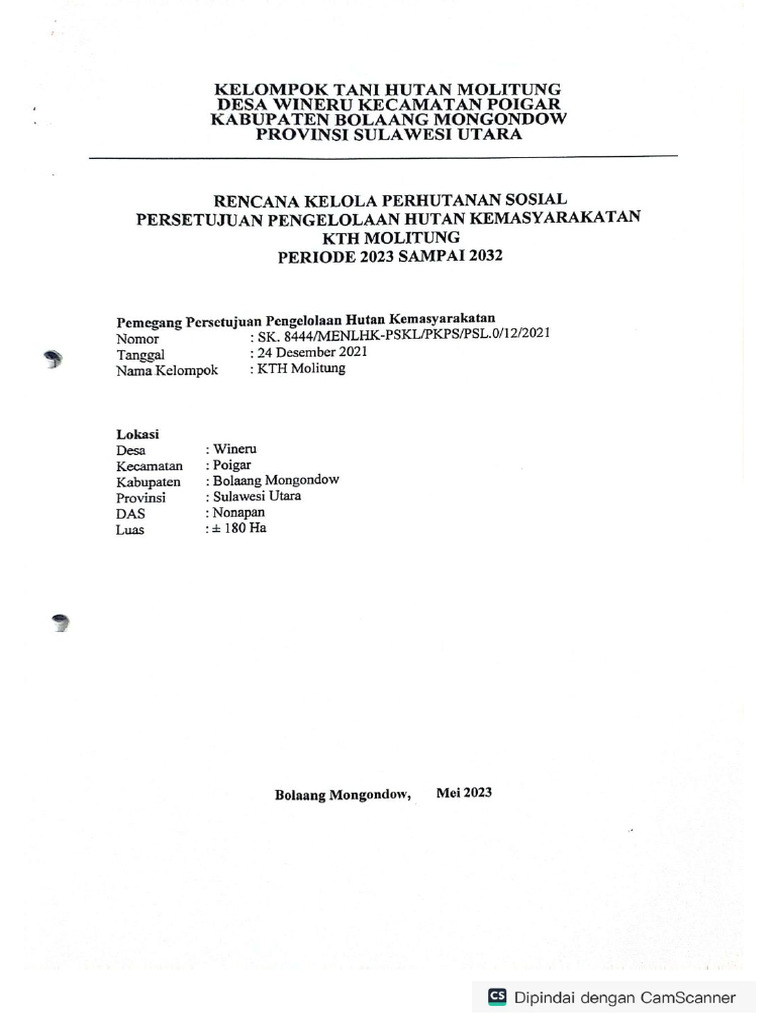 RKPS (Rencana Kelola Perhutanan Sosial) KTH MOLITUNG | PDF