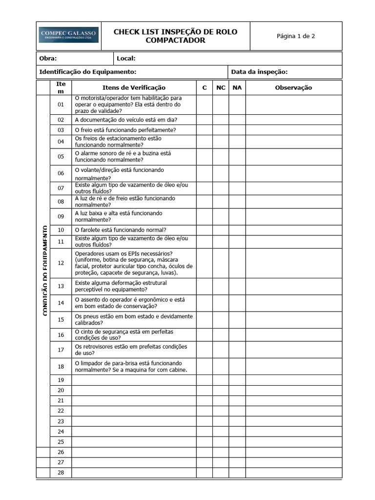 Check List Rolo Compactador | PDF