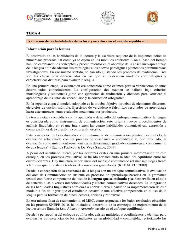 Módulo 6. Tema 4. Evaluación de Las Habilidades de Lectura y Escritura ...