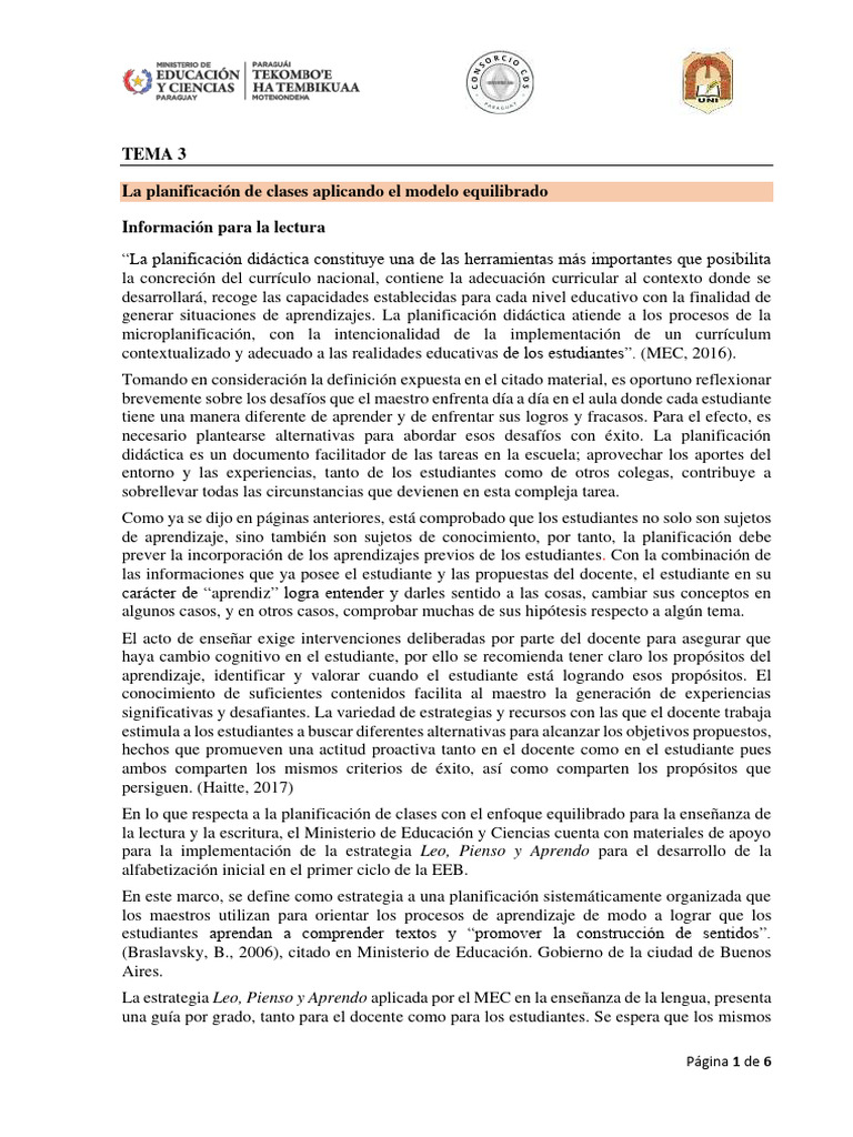 Módulo 6. Tema 3. La Planificación de Clases Aplicando El Modelo Equilibrado | PDF | Plan de ...