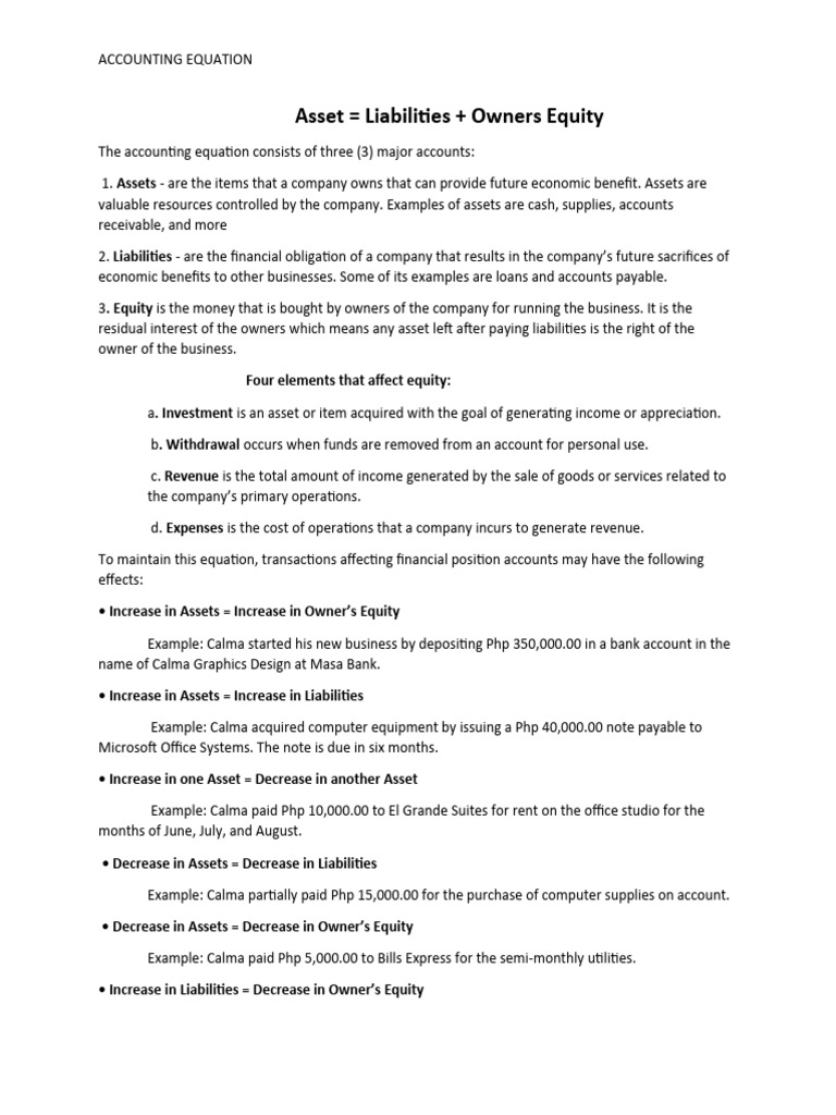 Accounting Equation | PDF | Equity (Finance) | Expense