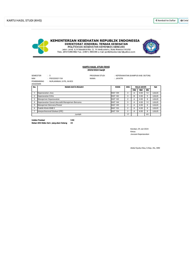 Kartu Hasil Studi5 (KHS) | PDF