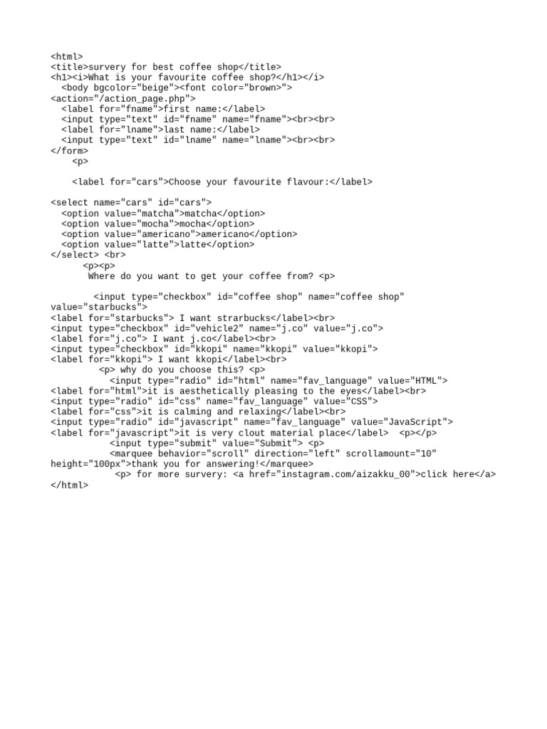 Coffee Shop Preferences Survey | PDF
