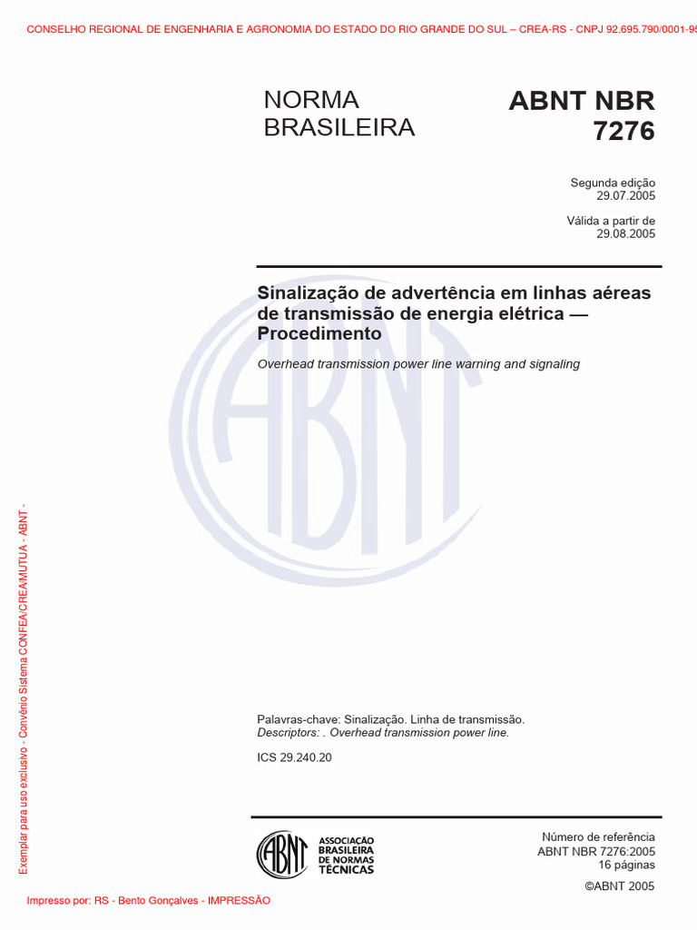 3ABNT NBR 7276 - 2005 SINALIZAÇÃO DE ADVERTENCIA DE LINHAS AEREAS A ...