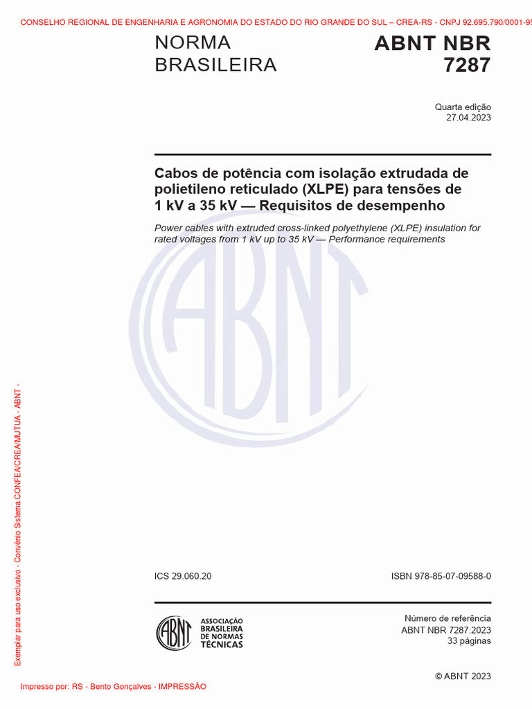 8abnt NBR 7287 - 2023 Cabos Xlpe 1-35kv | PDF | Fiação elétrica ...