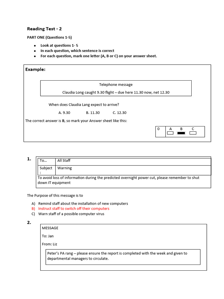 Reading Test 2 | PDF | Hotel | Communication
