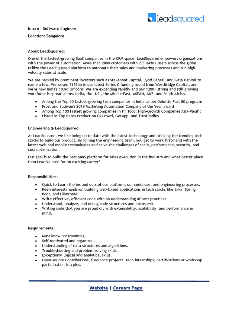 JD - Intern - Software Engineering | PDF | Software As A Service | Automation