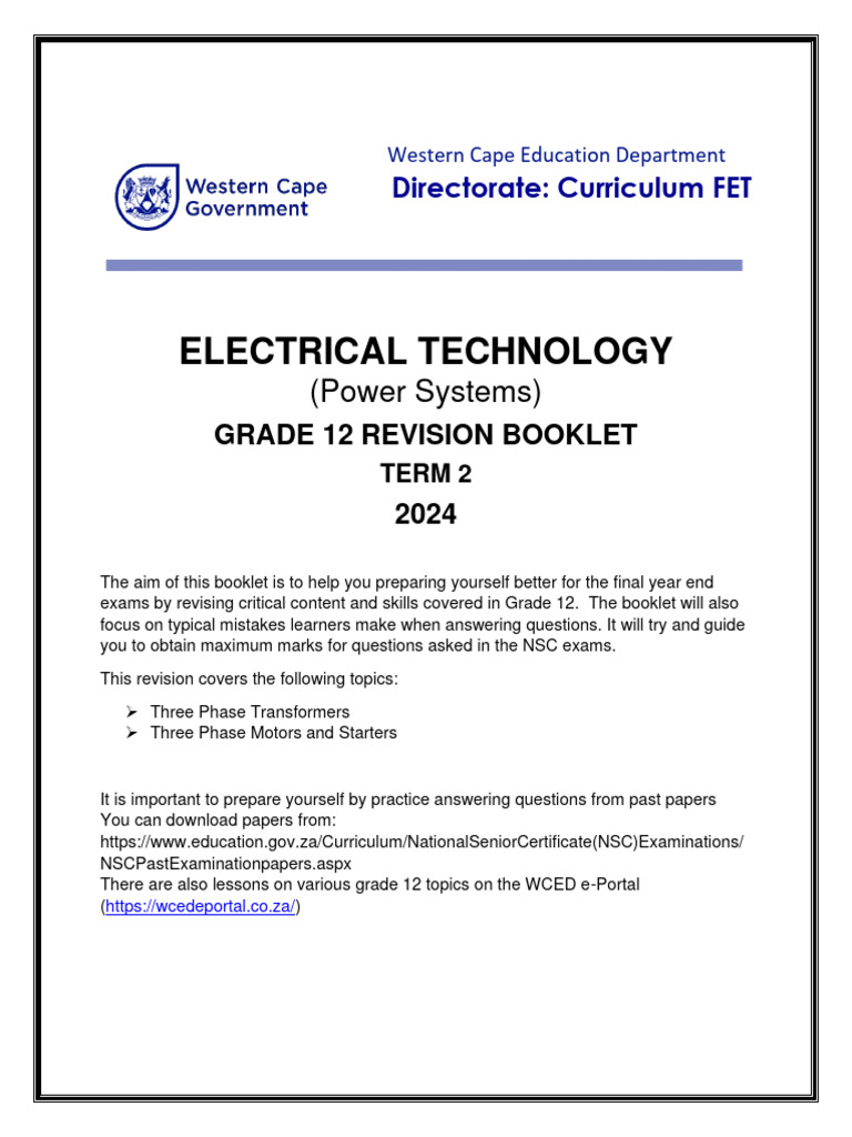 Electrical Technology Power Systems Grade 12 Term 2 2024 | PDF ...