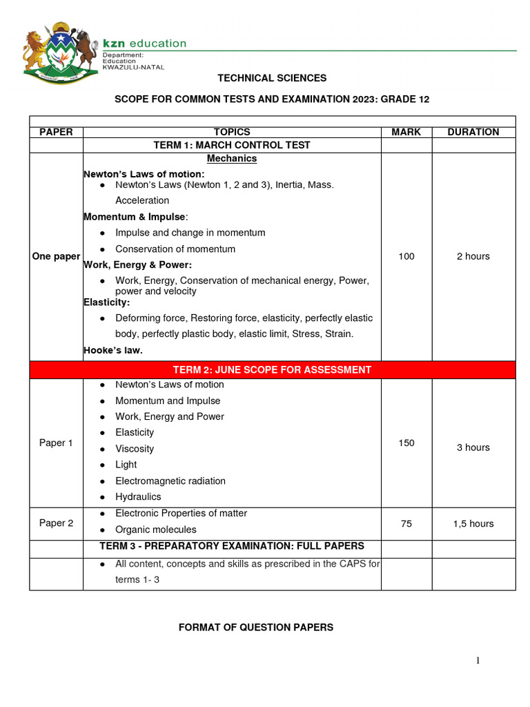2023 Grade 12 TSCE Scope | PDF | Momentum | Force