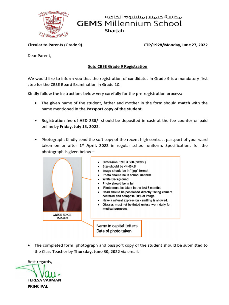 CBSE Grade 9 Registration (AY 2022-2023) | PDF