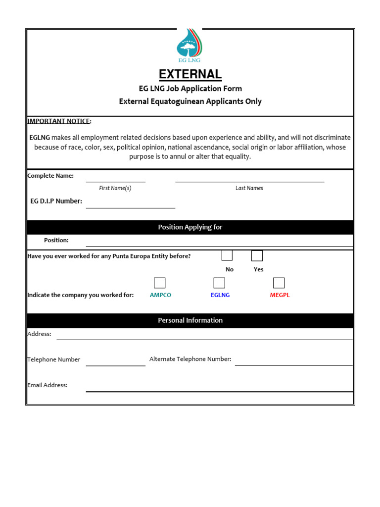 EG LNG External Job Application | PDF | Career & Growth