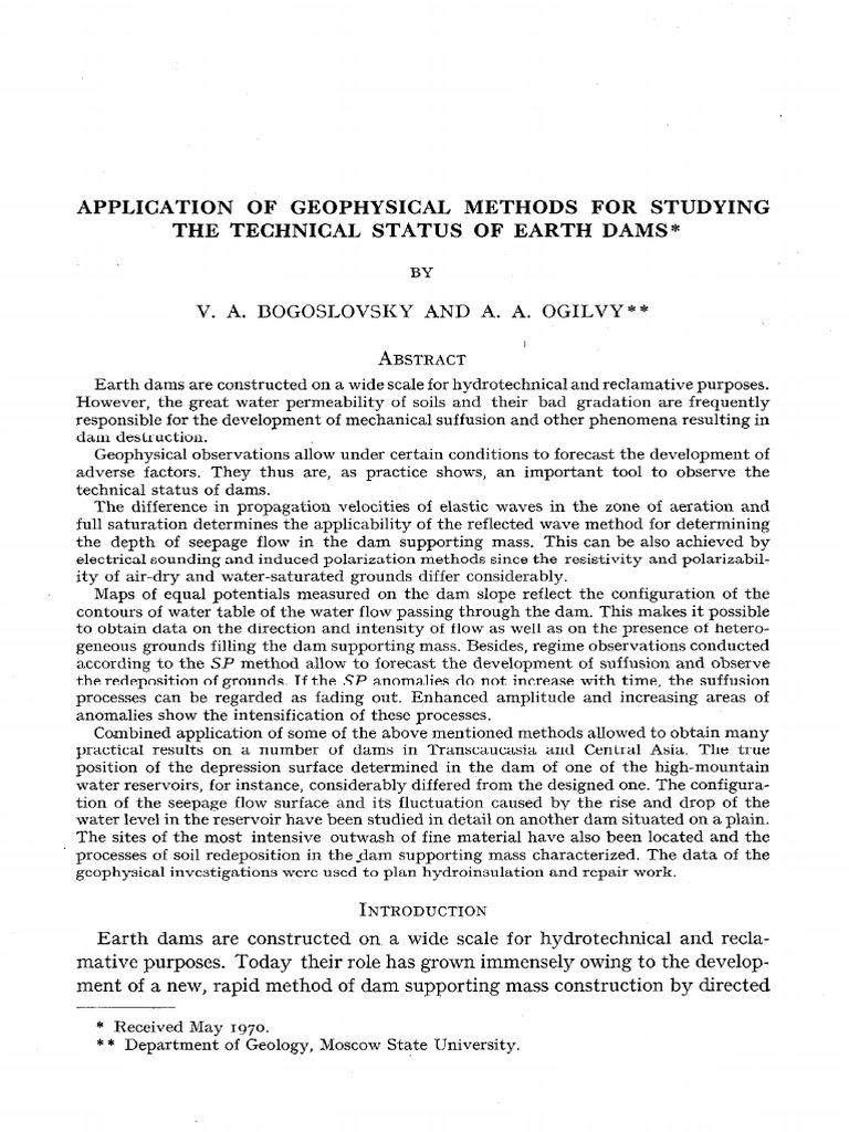 Application of Geophysical Methods For Studying The Technical Status of Earth Dams 1970 | PDF ...