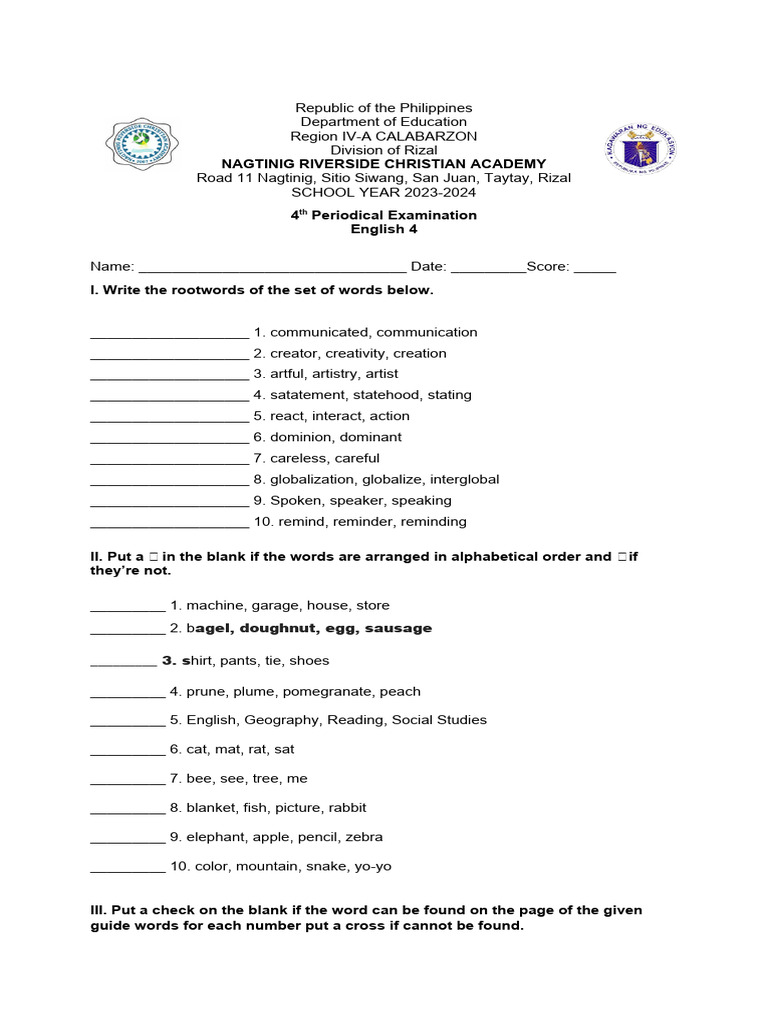 English 4th Period Exam 2023-24 | PDF