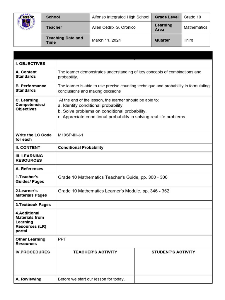 Conditional Probability DLP (Edited) | PDF | Learning | Mathematics
