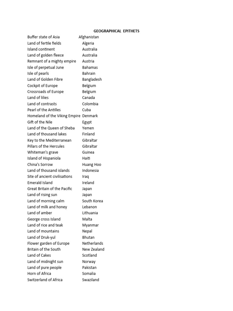 Geographical Epithets Pdf Europe