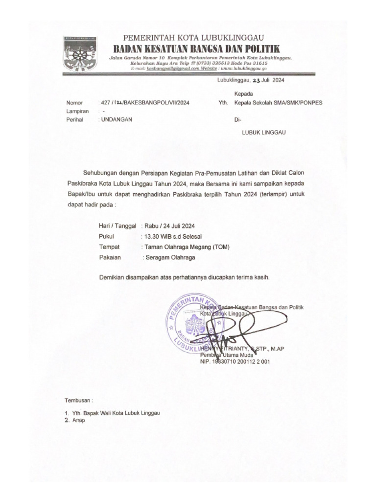 Kepada Yth. Bapak Kepala Sekolah Smasmpponpes Kota Lubuk Linggau | PDF