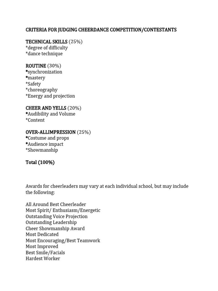 Cheerleading Competition Judging Criteria | PDF
