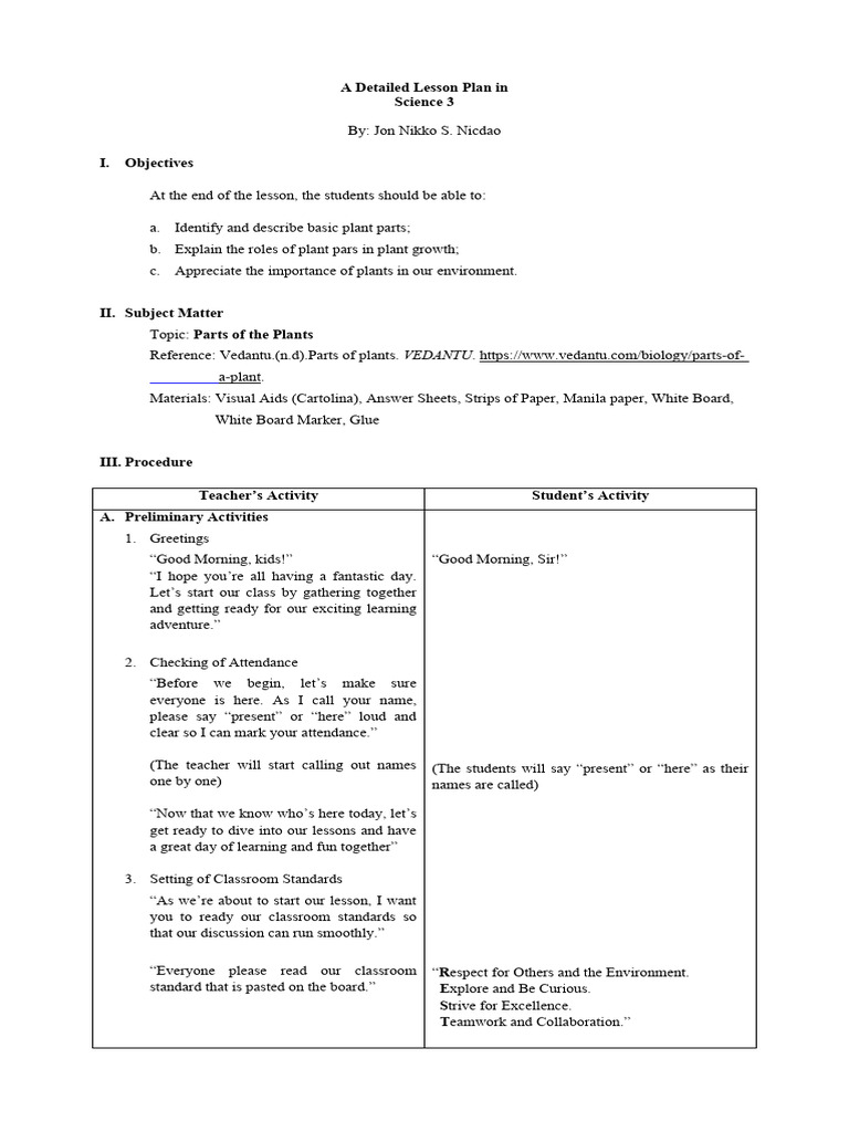 Lesson Plan (Parts of A Plant) | PDF | Plants | Root