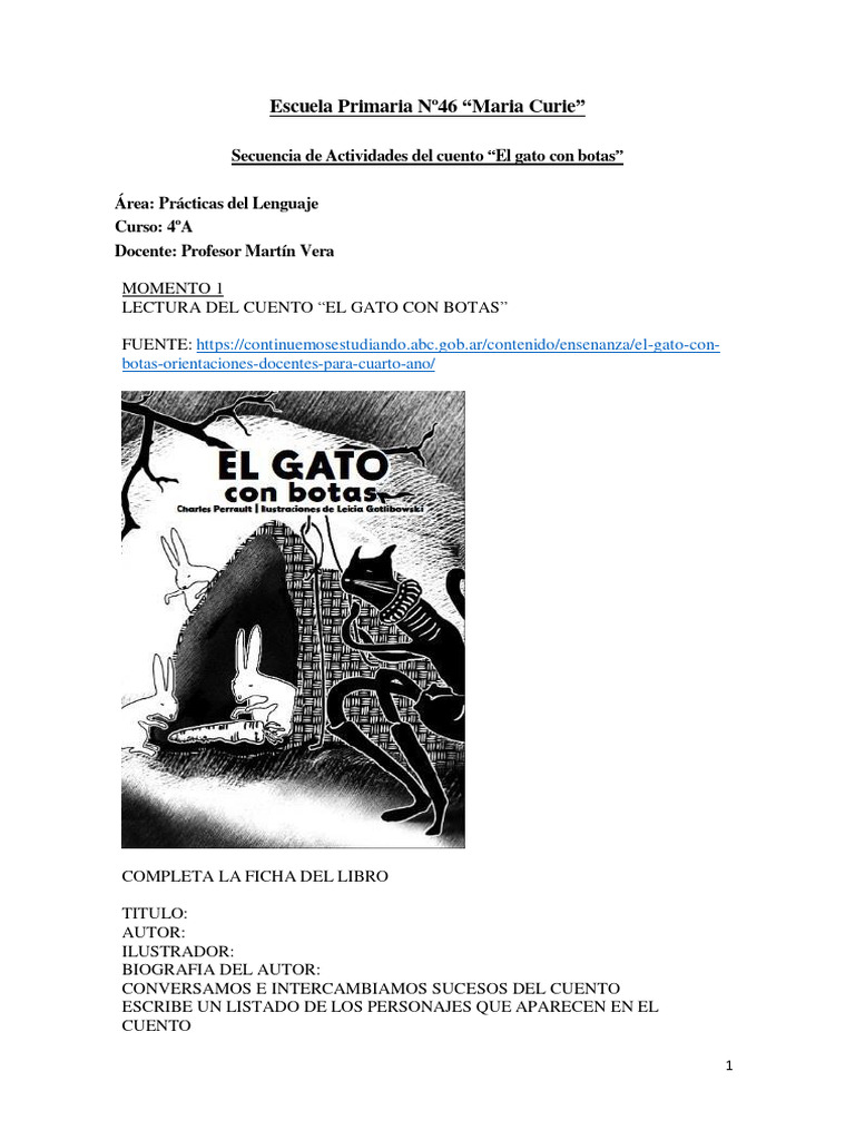 Secuencia Didáctica El Gato Con Botas 4ºA 2024 EP Nº46 | PDF Secuencia Didáctica El Gato Con Botas 4ºA 2024 EP Nº46 | PDF