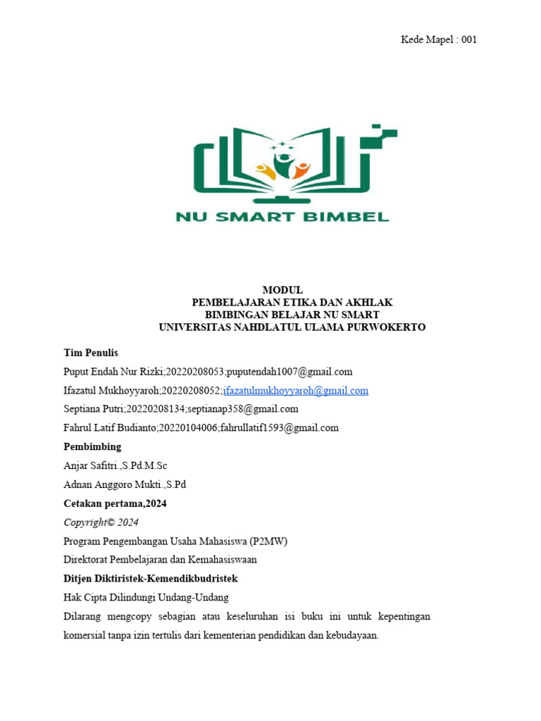 Modul Ajar - Adab Di Dalam Rumah - Bimbel Nu Smart - New | PDF