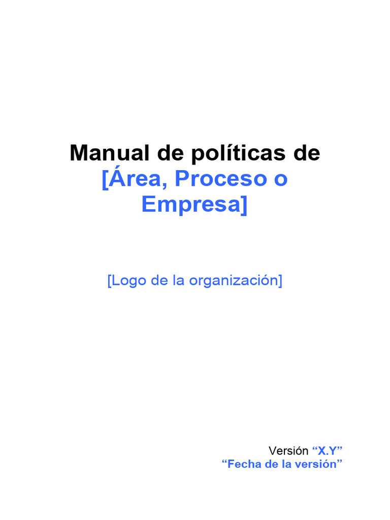 Plantilla para elaborar un Manual de políticas de Área, Proceso o ...