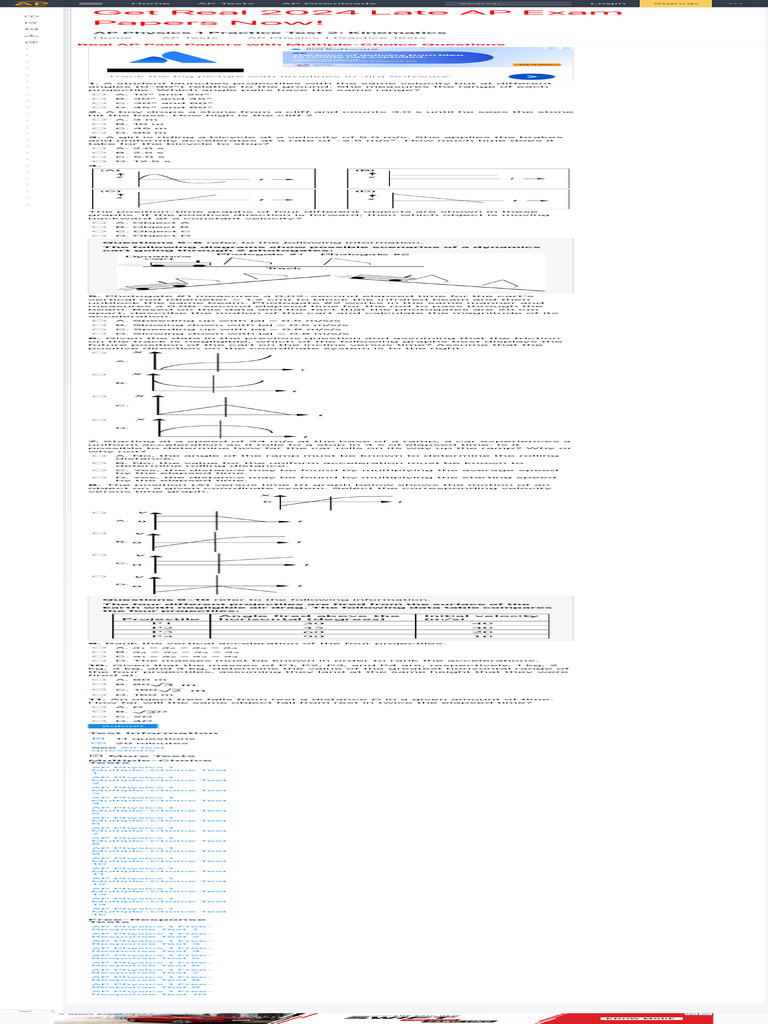 AP Physics 1 Practice Test 2: Kinematics | PDF | Acceleration | Time