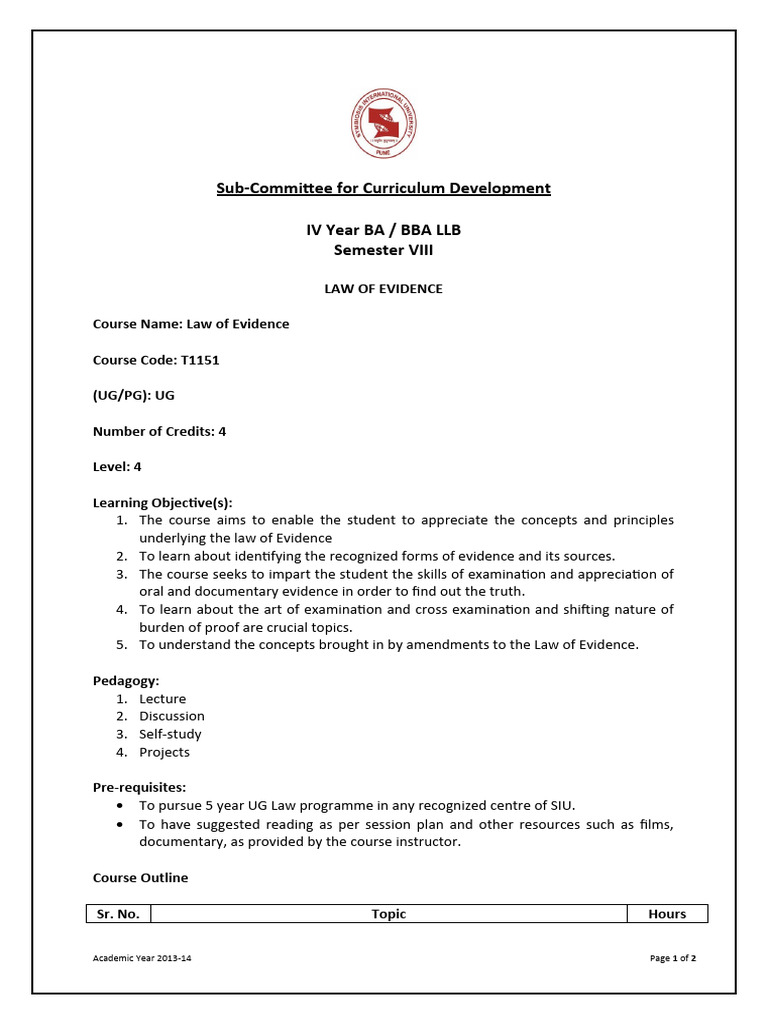 T1151-Law of Evidence | PDF | Evidence (Law) | Legal Procedure