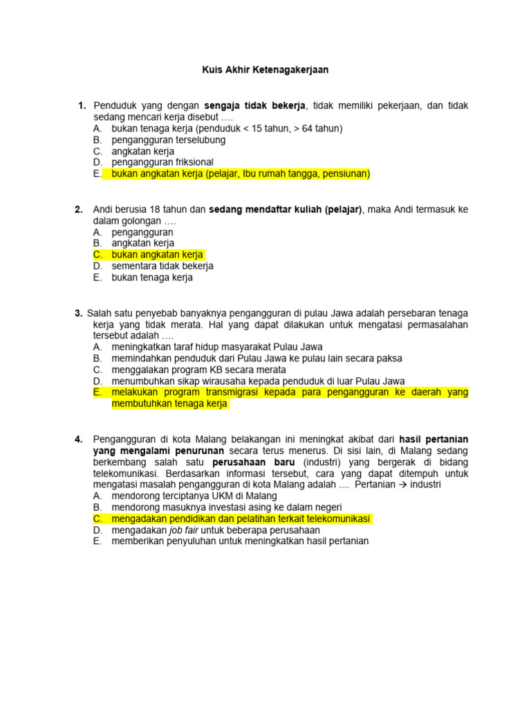 Kuis Akhir Ketenagakerjaan | PDF