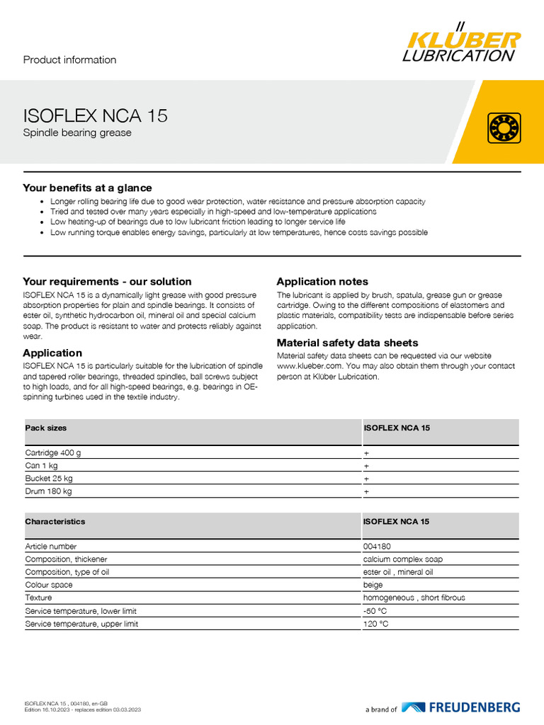 ISOFLEX_NCA_15_004180_PI_GB_en | PDF | Bearing (Mechanical) | Materials