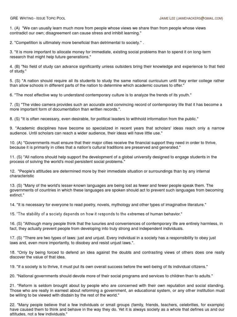 GRE Issue Topics | PDF | Leadership | Science