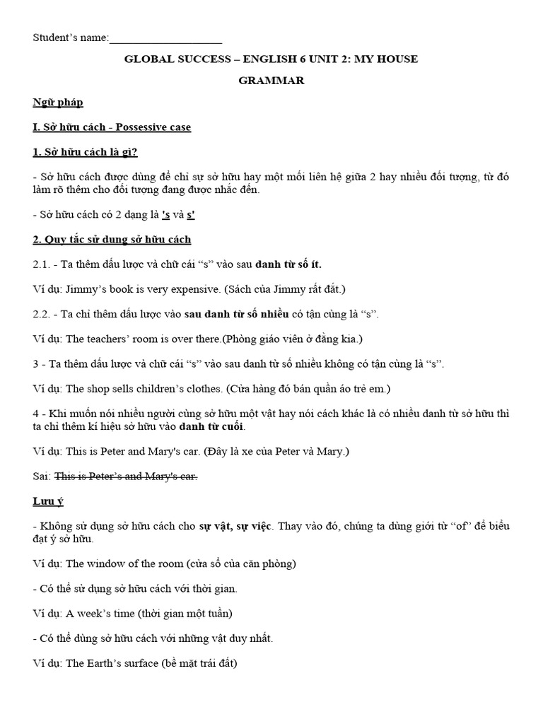 E6U2 MyHouse Grammar-GlobalSucess | PDF