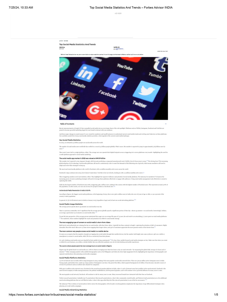Top Social Media Statistics And Trends – Forbes Advisor INDIA | PDF ...