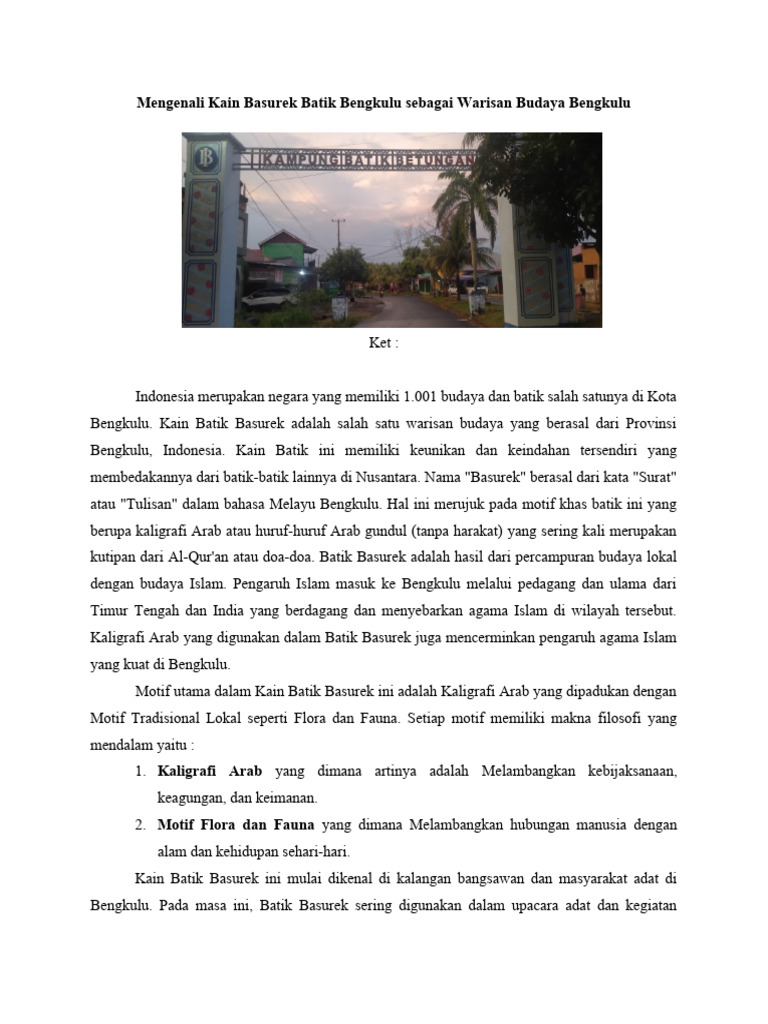 Mengenali Kain Basurek Batik Bengkulu Sebagai Warisan Budaya Bengkulu | PDF