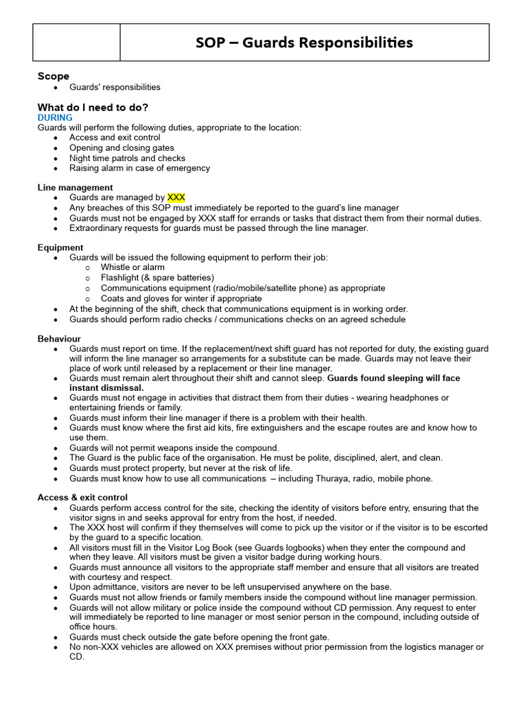 SOP Guards Responsibilities-of-guards-SOP (4) | PDF | Public Safety ...