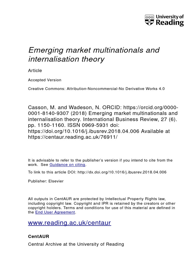 Internalisation and EMNEs | PDF | Internationalization | Economic ...