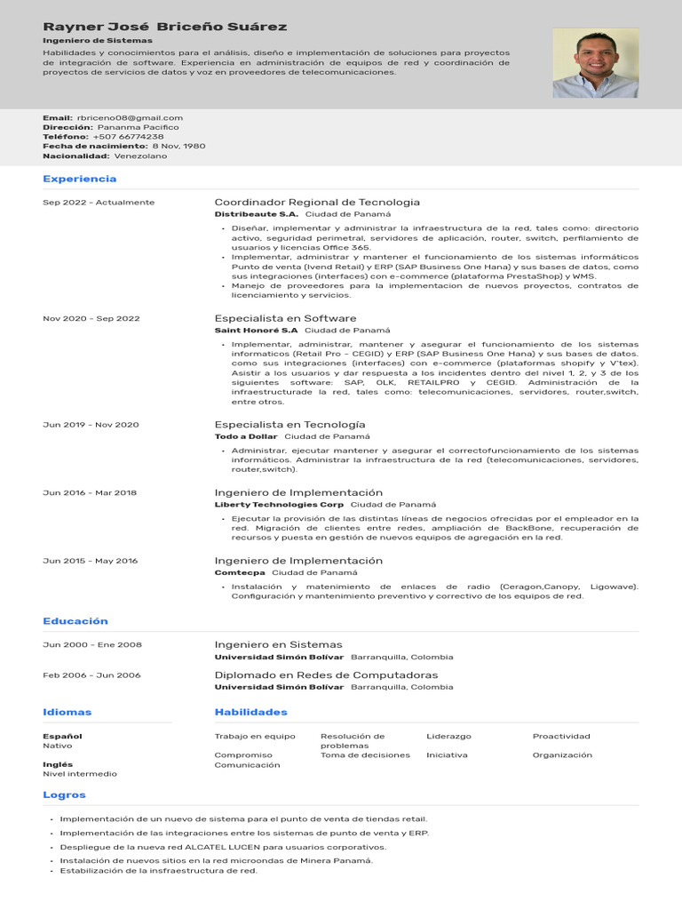 CV-Rayner Briceño | PDF | Planificación de recursos empresariales | Comercio electrónico
