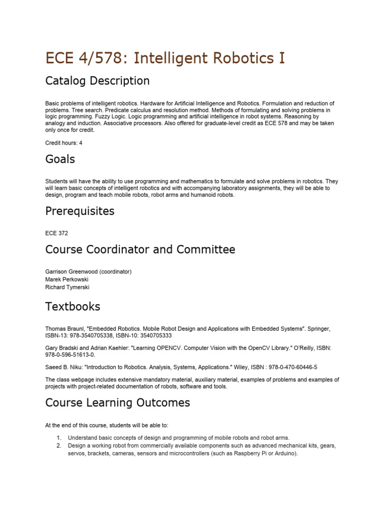 478 578 - Intelligent Robotics I | PDF | Robotics | Robot