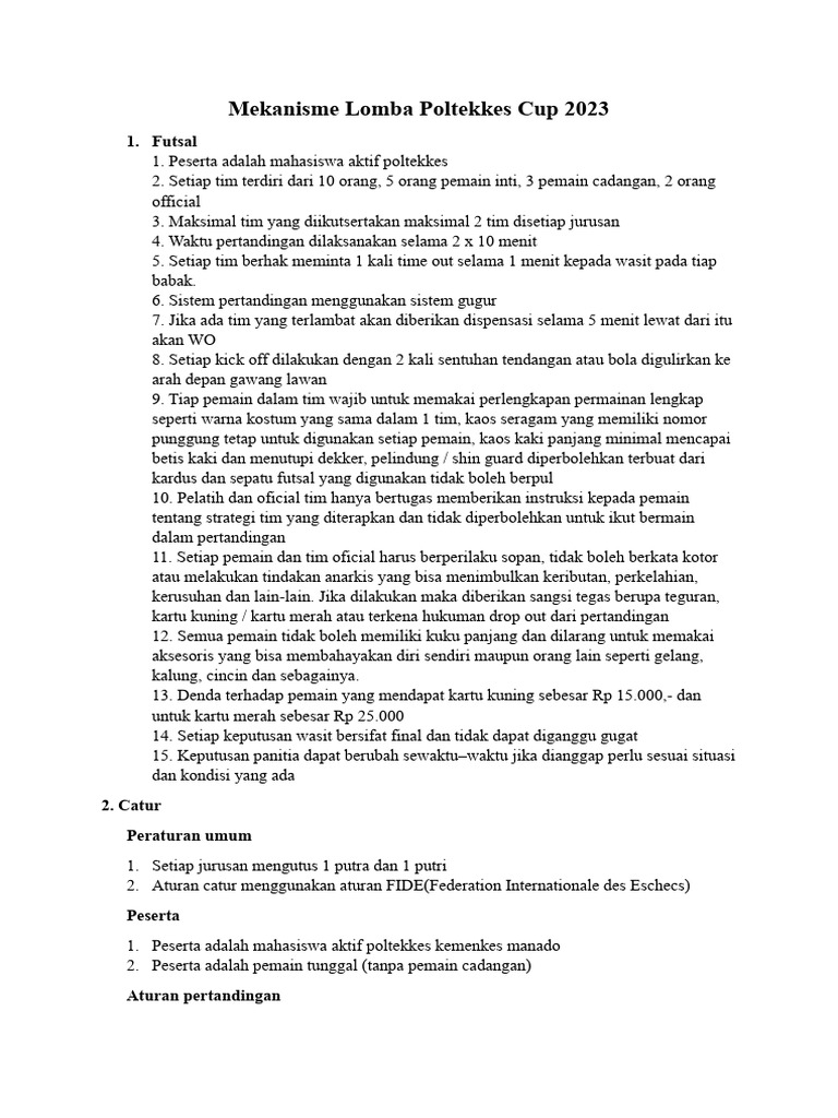 Poltekkes Cup 2023: Aturan Lomba | PDF